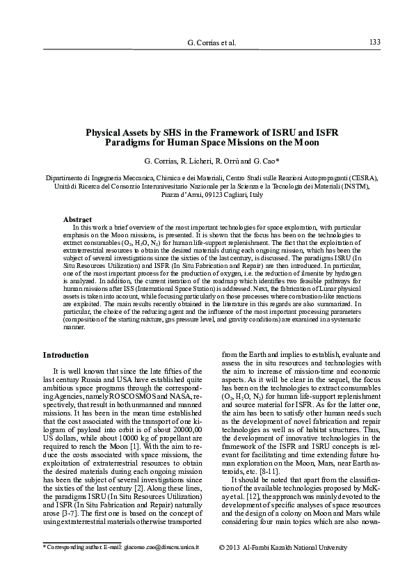 (PDF) Physical Assets by SHS in the Framework of ISRU and ISFR ...