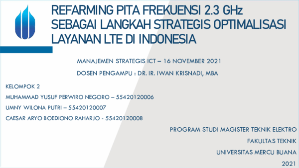 (PDF) Refarming Pita Frekuensi 2.3 GHz sebagai langkah strategis optimalisasi Layanan LTE di ...