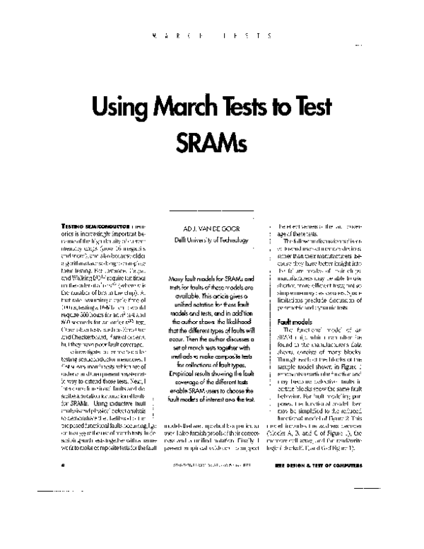 (PDF) Using march tests to test SRAMs