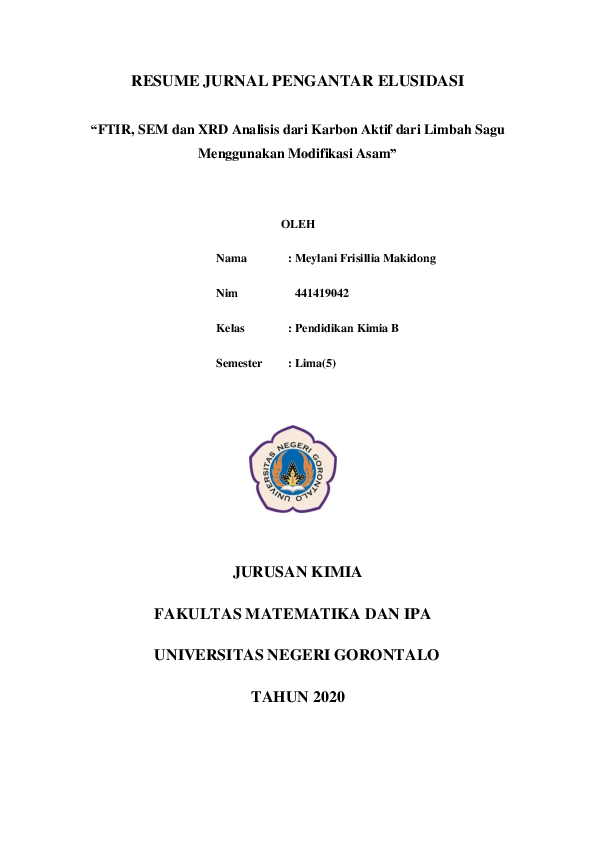 (PDF) FTIR, SEM and XRD analysis of activated carbon from sago wastes ...