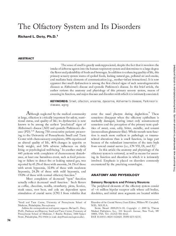 (PDF) The Olfactory System and Its Disorders