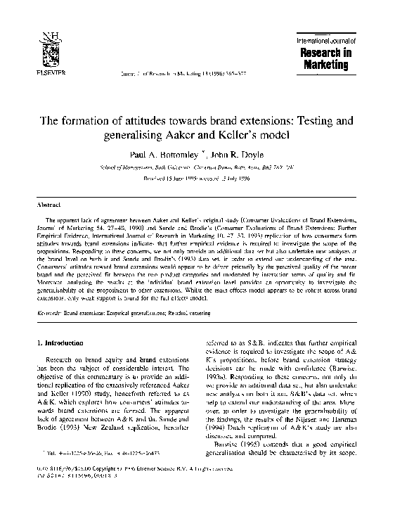 (PDF) The formation of attitudes towards brand extensions: Testing and ...