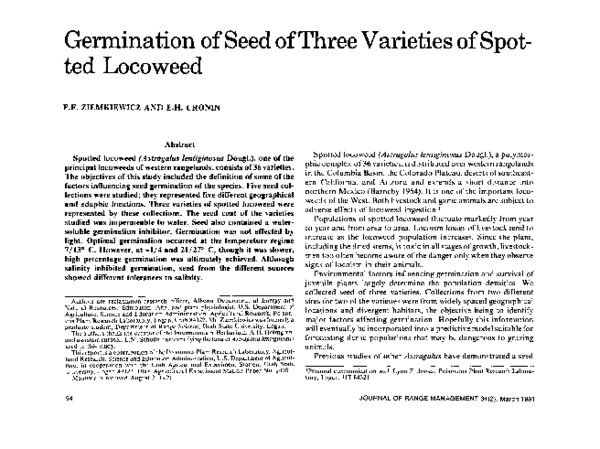 (PDF) Germination of Seed of Three Varieties of Spotted Locoweed