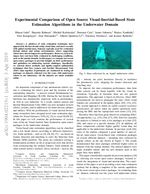 Pdf Experimental Comparison Of Open Source Visual Inertial Based State Estimation Algorithms