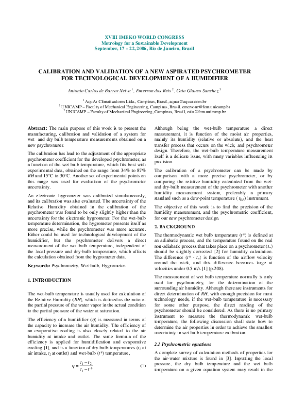 (PDF) Calibration and Validation of a New Aspirated Psychrometer for ...