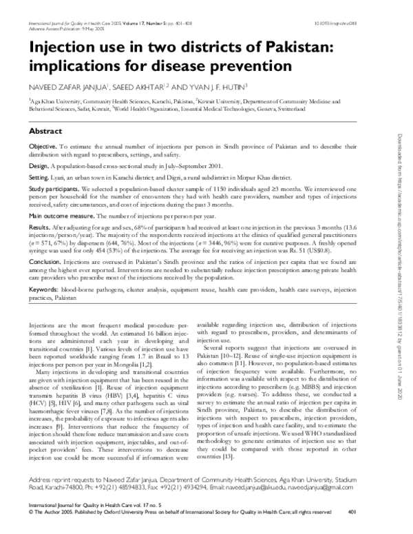 (PDF) Injection use in two districts of Pakistan: implications for ...