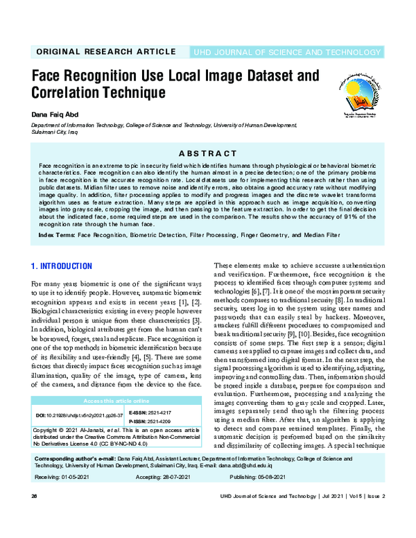 Pdf Face Recognition Use Local Image Dataset And Correlation Technique
