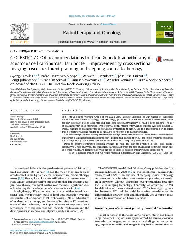 (PDF) Updated GEC-ESTRO Guidelines for Head & Neck Brachytherapy