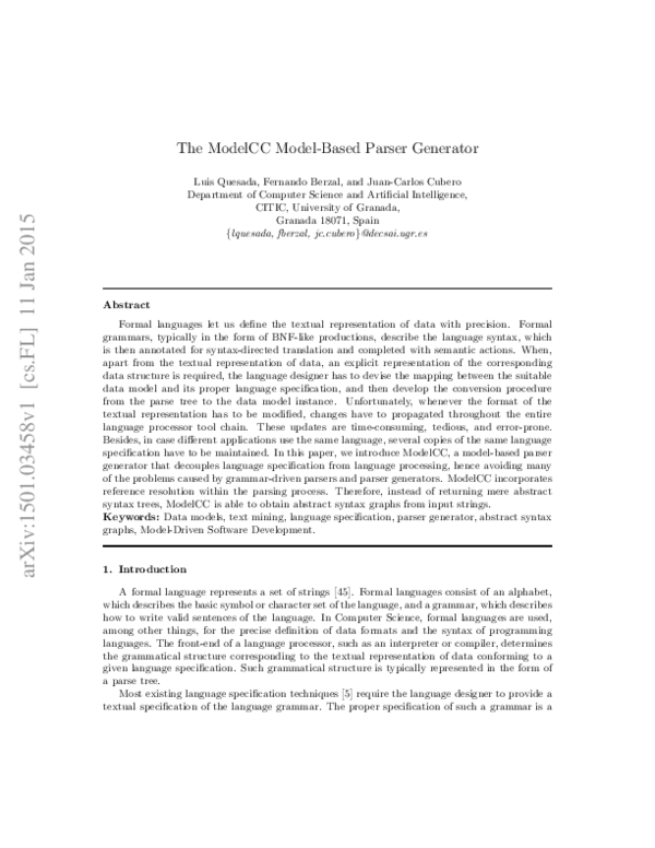 (PDF) The ModelCC Model-Based Parser Generator