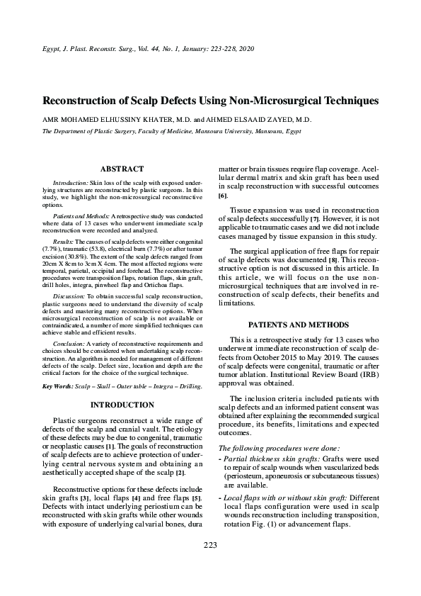 Pdf Reconstruction Of Scalp Defects Using Non Microsurgical Techniques