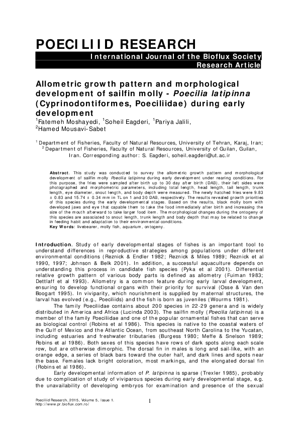 (PDF) Allometric growth pattern and morphological development of ...
