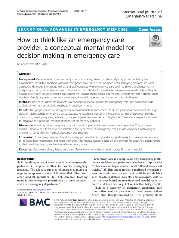 (PDF) How to think like an emergency care provider: a conceptual mental ...