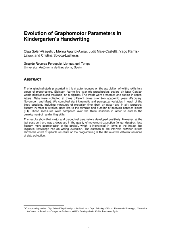 (PDF) Evolution of Graphomotor Parameters in Kindergarten Children's ...