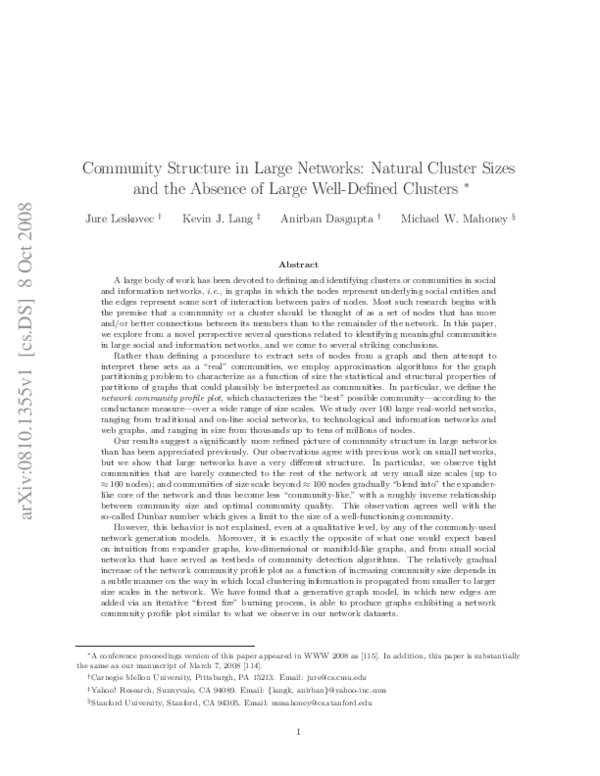 (PDF) Community Structure in Large Networks: Natural Cluster Sizes and ...