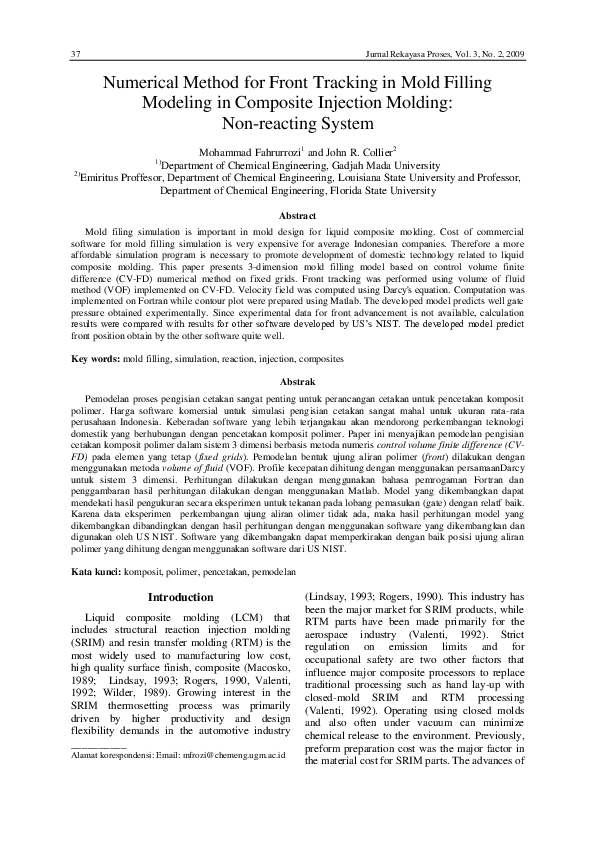 (PDF) Numerical Method for Front Tracking in Mold Filling Modeling in Composite Injection ...