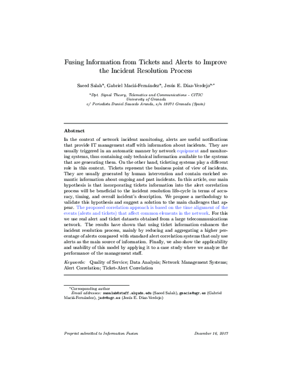 (PDF) Fusing information from tickets and alerts to improve the ...