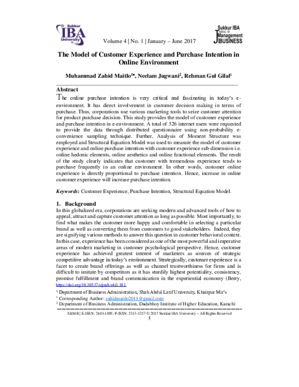(PDF) Model of Customer Experience and Purchase Intention in Online ...