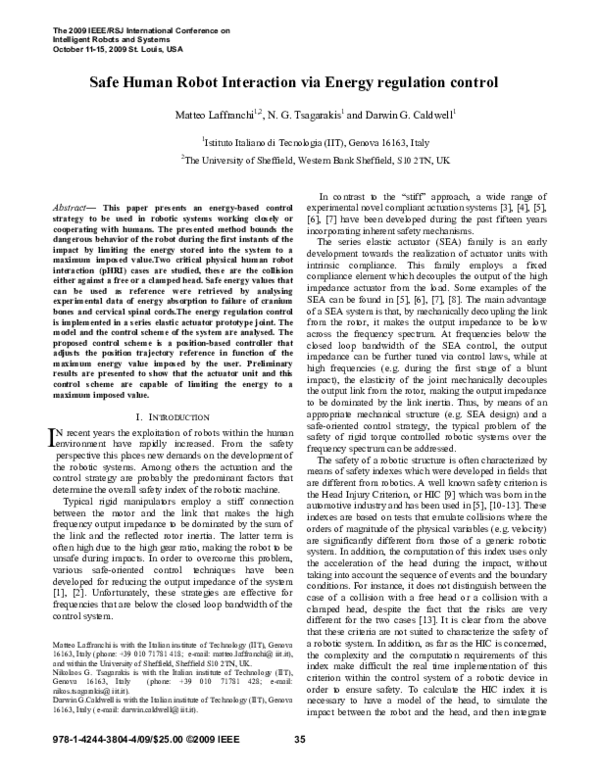 (PDF) Safe human robot interaction via energy regulation control