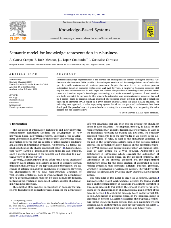 (PDF) Semantic model for knowledge representation in e-business