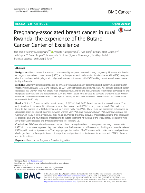 (PDF) Pregnancy-associated breast cancer in rural Rwanda: the ...