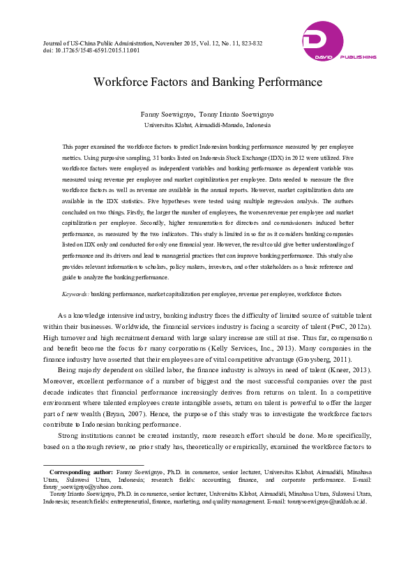 (PDF) Workforce Factors and Banking Performance
