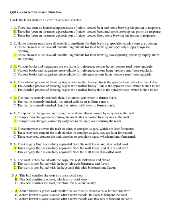 (DOC) QUIZ -Correct Sentence Structure