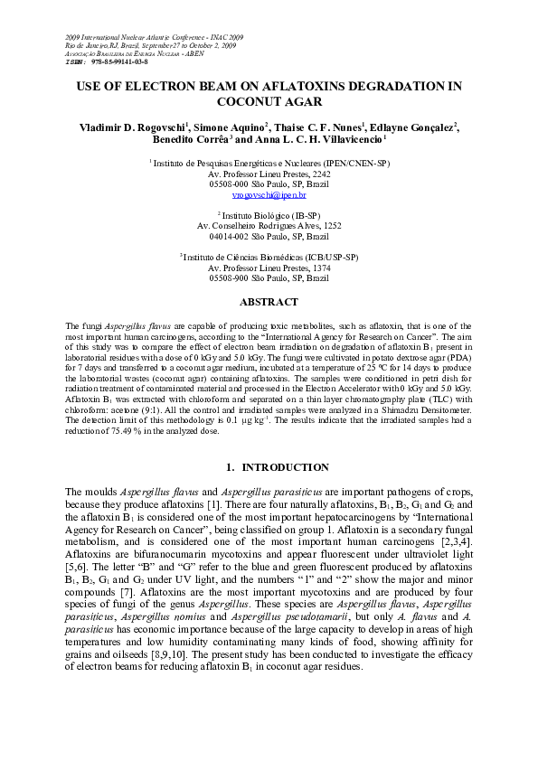 (PDF) Use of Electron Beam on Aflatoxins Degradation in Coconut Agar