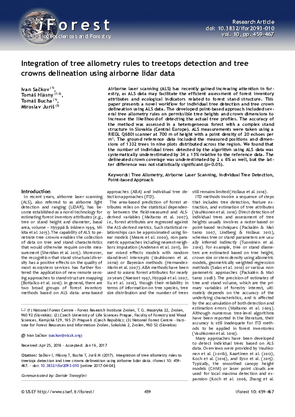 Pdf Integration Of Tree Allometry Rules To Treetops Detection And Tree Crowns Delineation