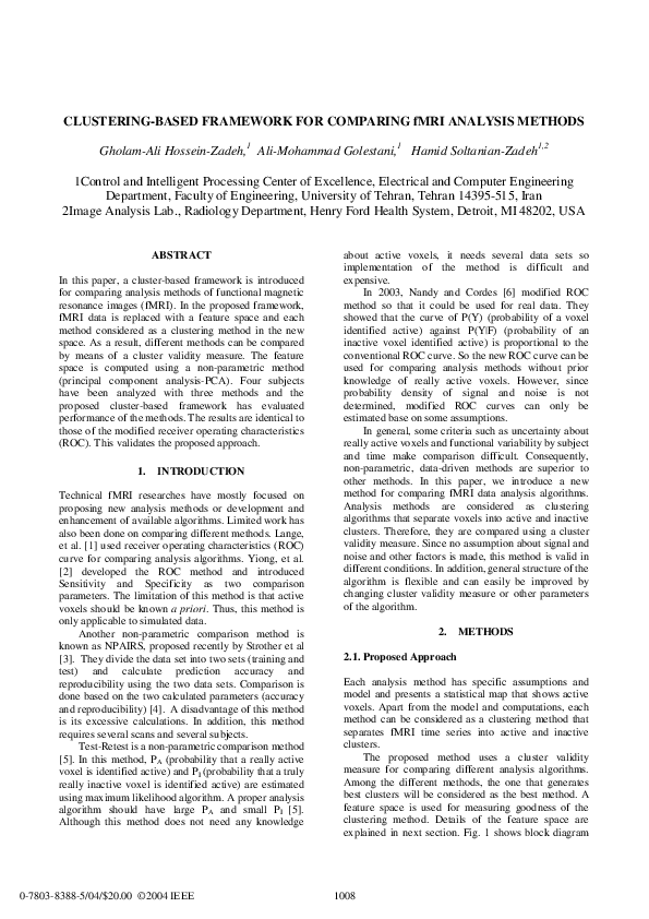 (PDF) Clustering-based framework for comparing fMRI analysis methods