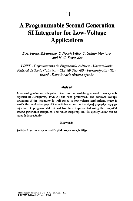 (PDF) A Programmable Second Generation SI Integrator for Low-Voltage ...
