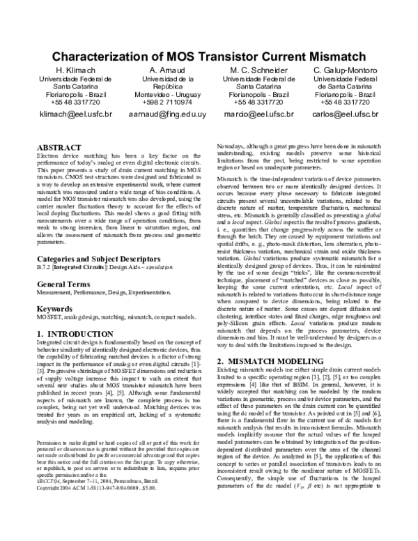 (PDF) Characterization of MOS transistor current mismatch