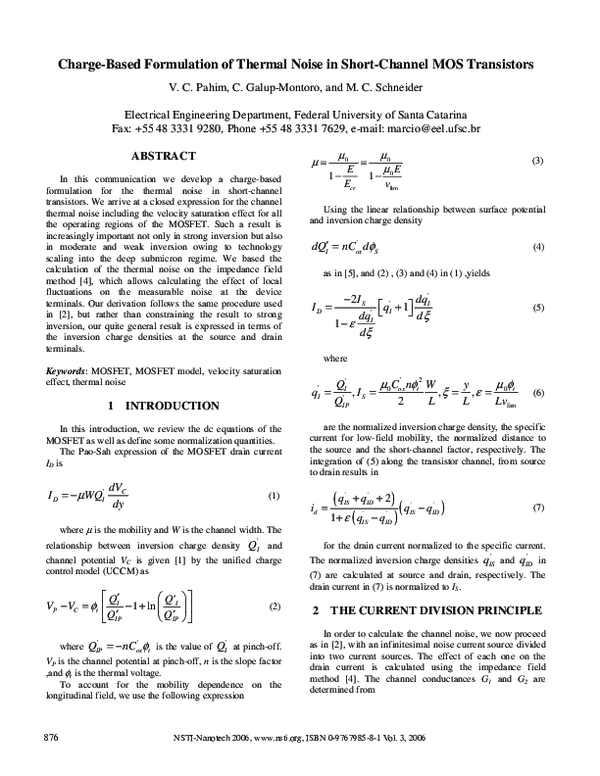 (PDF) Charge-Based Formulation of Thermal Noise in Short-Channel MOS ...