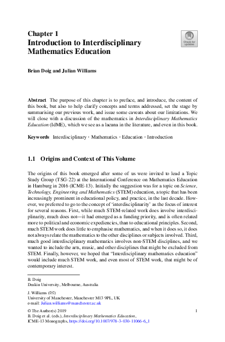 (PDF) Introduction to Interdisciplinary Mathematics Education