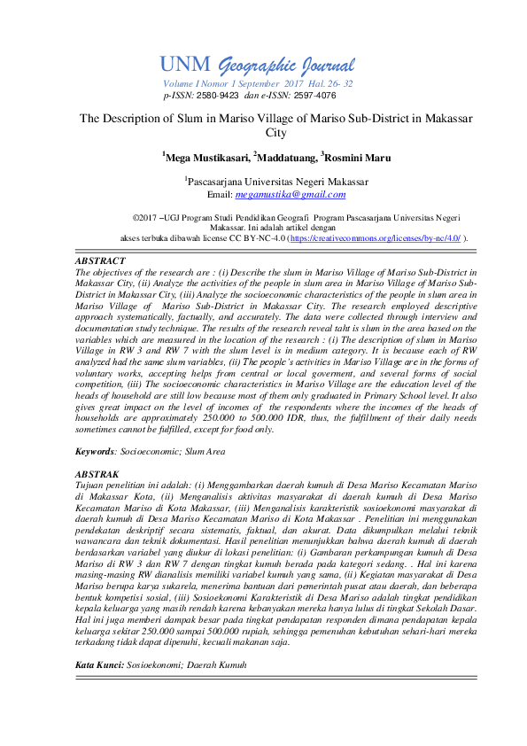 (PDF) The Description of Slum in Mariso Village of Mariso Sub-District ...
