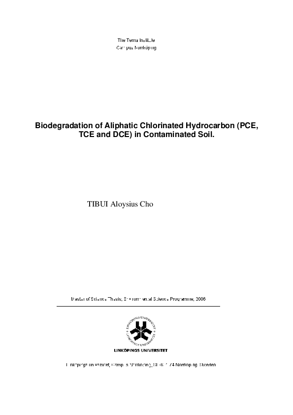 (PDF) Biodegradation of Aliphatic Chlorinated Hydrocarbon (PCE, TCE and ...