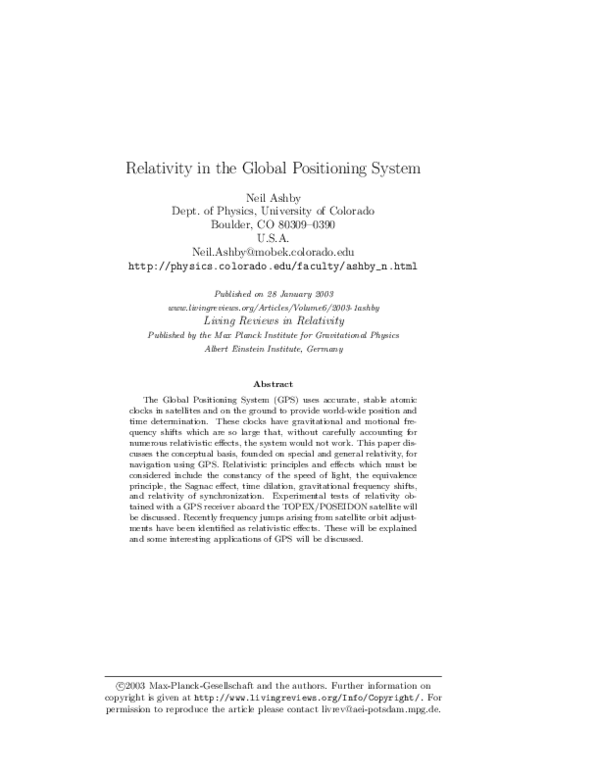 (PDF) Relativity in the global positioning system
