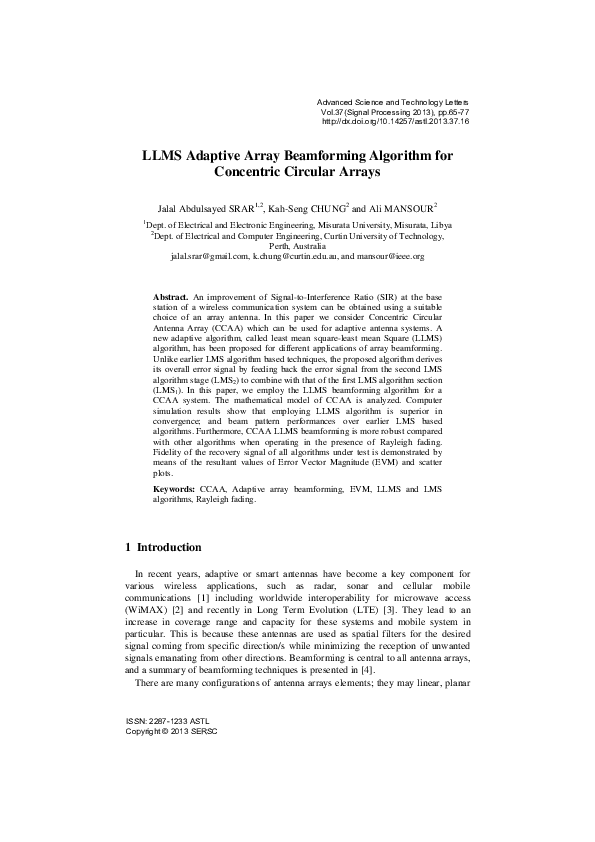 (PDF) LLMS Adaptive Array Beamforming Algorithm for Concentric Circular Arrays