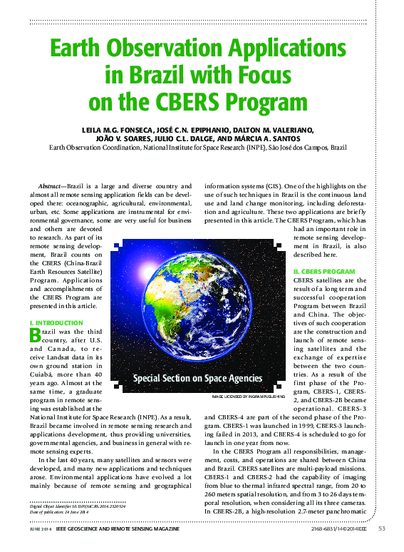 (PDF) Earth Observation Applications in Brazil with Focus on the CBERS ...