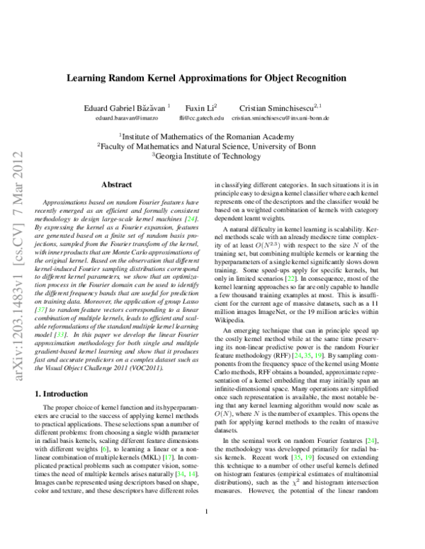 (PDF) Learning Random Kernel Approximations for Object Recognition