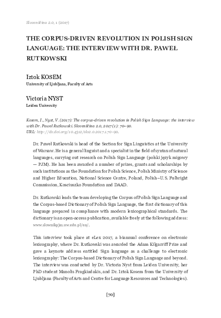 (PDF) The corpus-driven revolution in Polish Sign Language: the ...