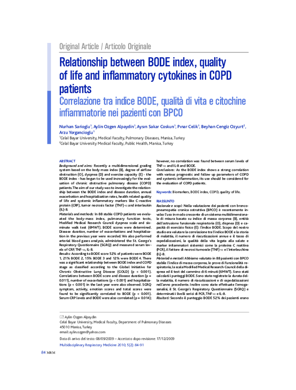 (PDF) Relationship between BODE index, quality of life and inflammatory ...