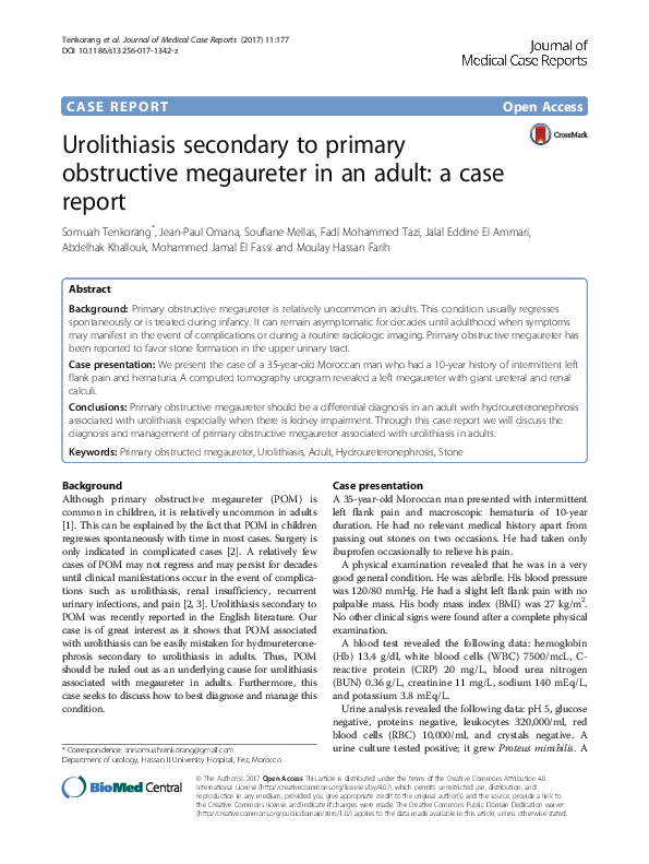 (PDF) Urolithiasis secondary to primary obstructive megaureter in an ...
