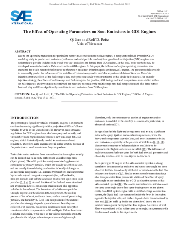 (PDF) The Effect of Operating Parameters on Soot Emissions in GDI Engines