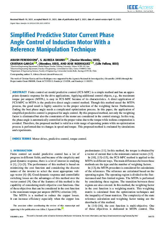 Pdf Simplified Predictive Stator Current Phase Angle Control Of Induction Motor With A