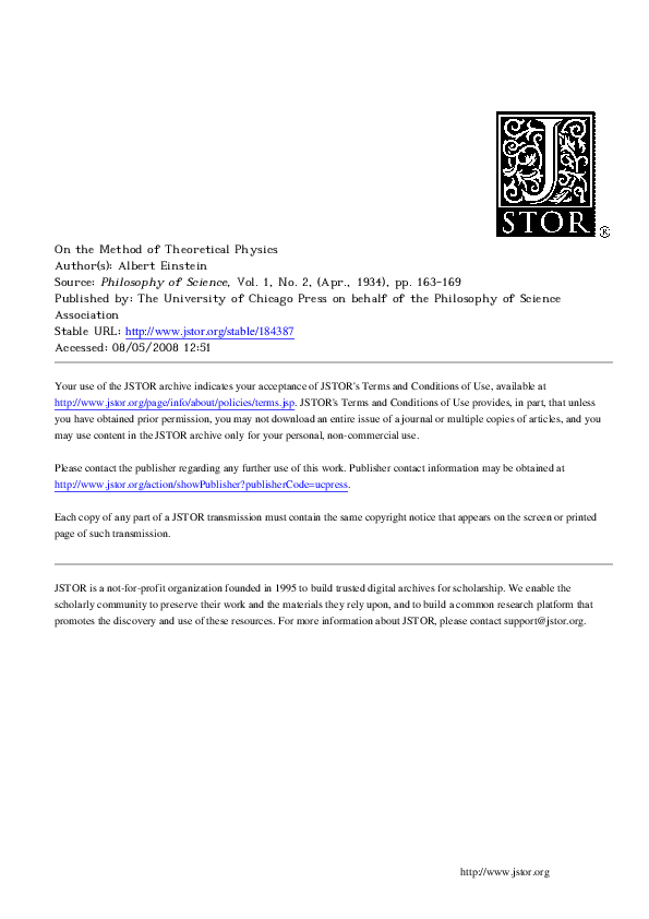 (PDF) On the method of theoretical physics - Einstein