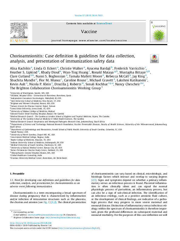 (PDF) Chorioamnionitis: Case definition & guidelines for data ...