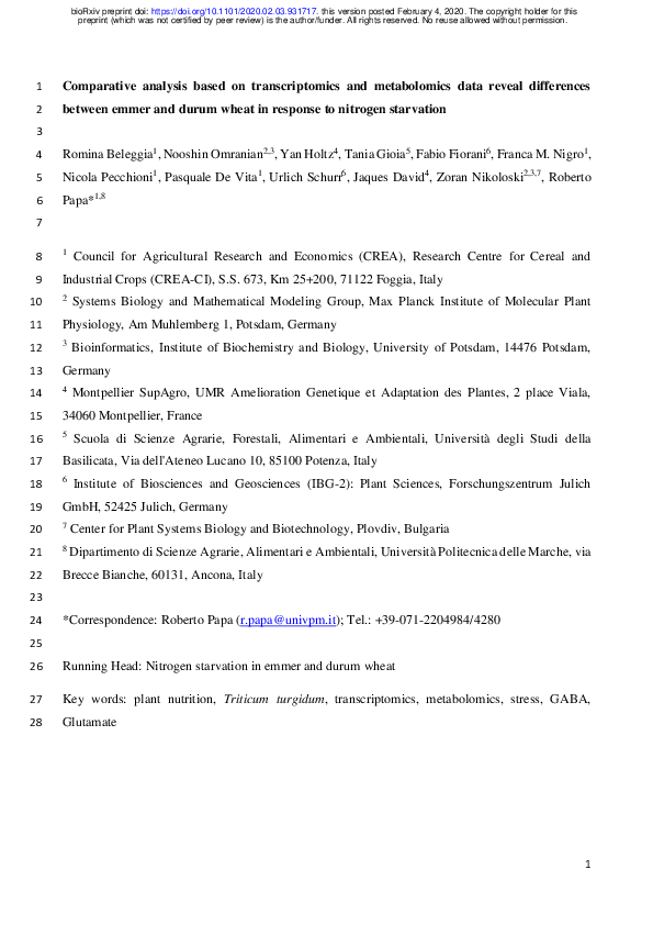 (PDF) Comparative analysis based on transcriptomics and metabolomics ...