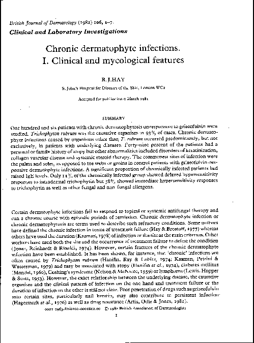 (PDF) Chronic dermatophyte infections. I. Clinical and mycological features