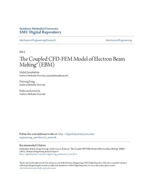 (PDF) The Coupled CFD-FEM Model of Electron Beam Melting® (EBM)