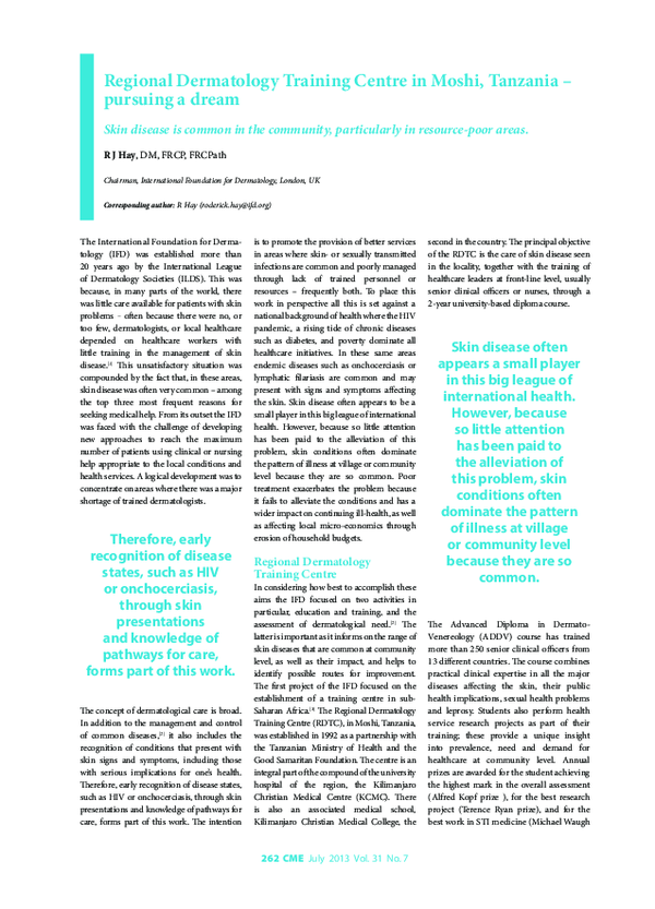 (PDF) Regional dermatology training centre in Moshi, Tanzania ...